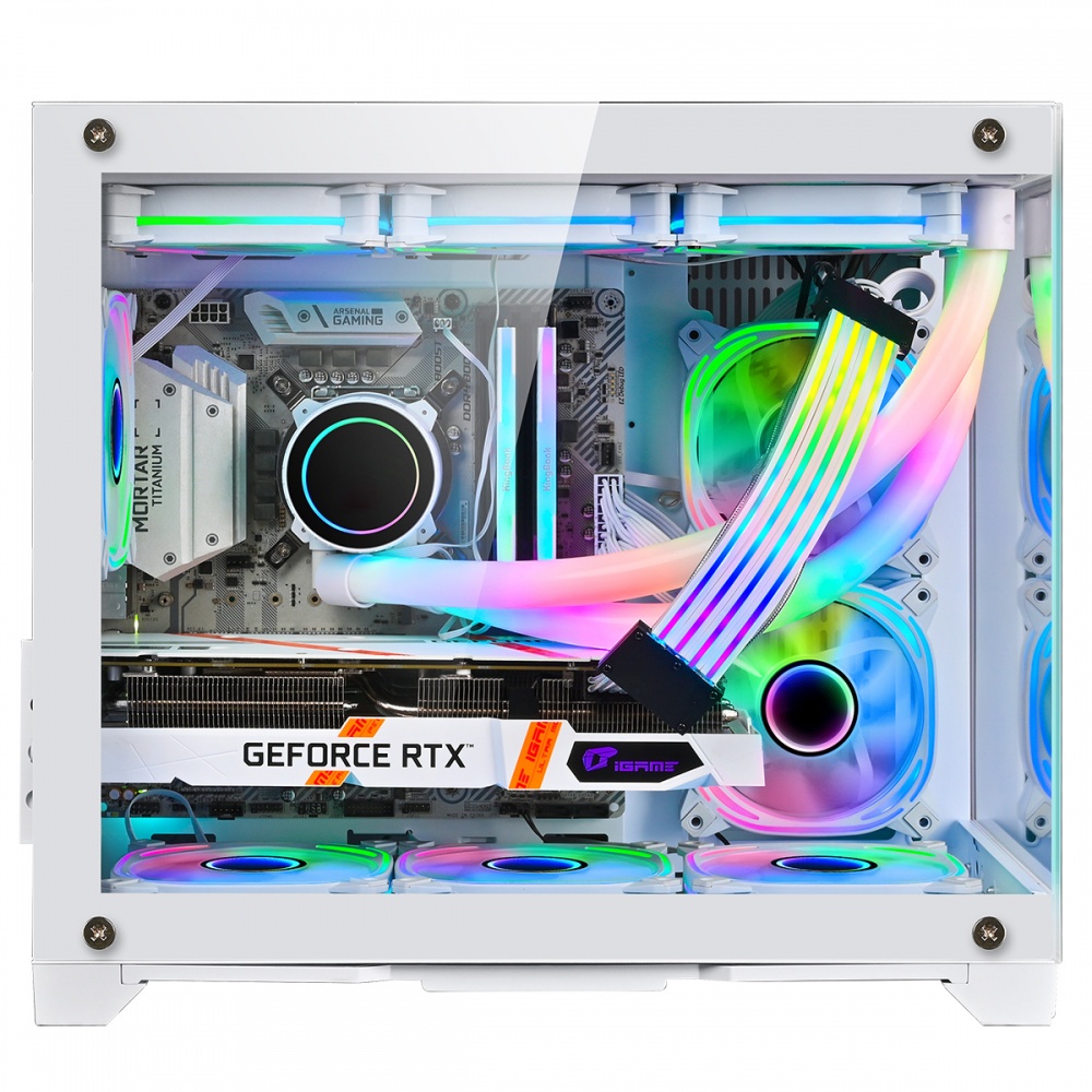 CiT Concept White MATX Gaming Cube PC Case with Tempered Glass Panels 3 ...